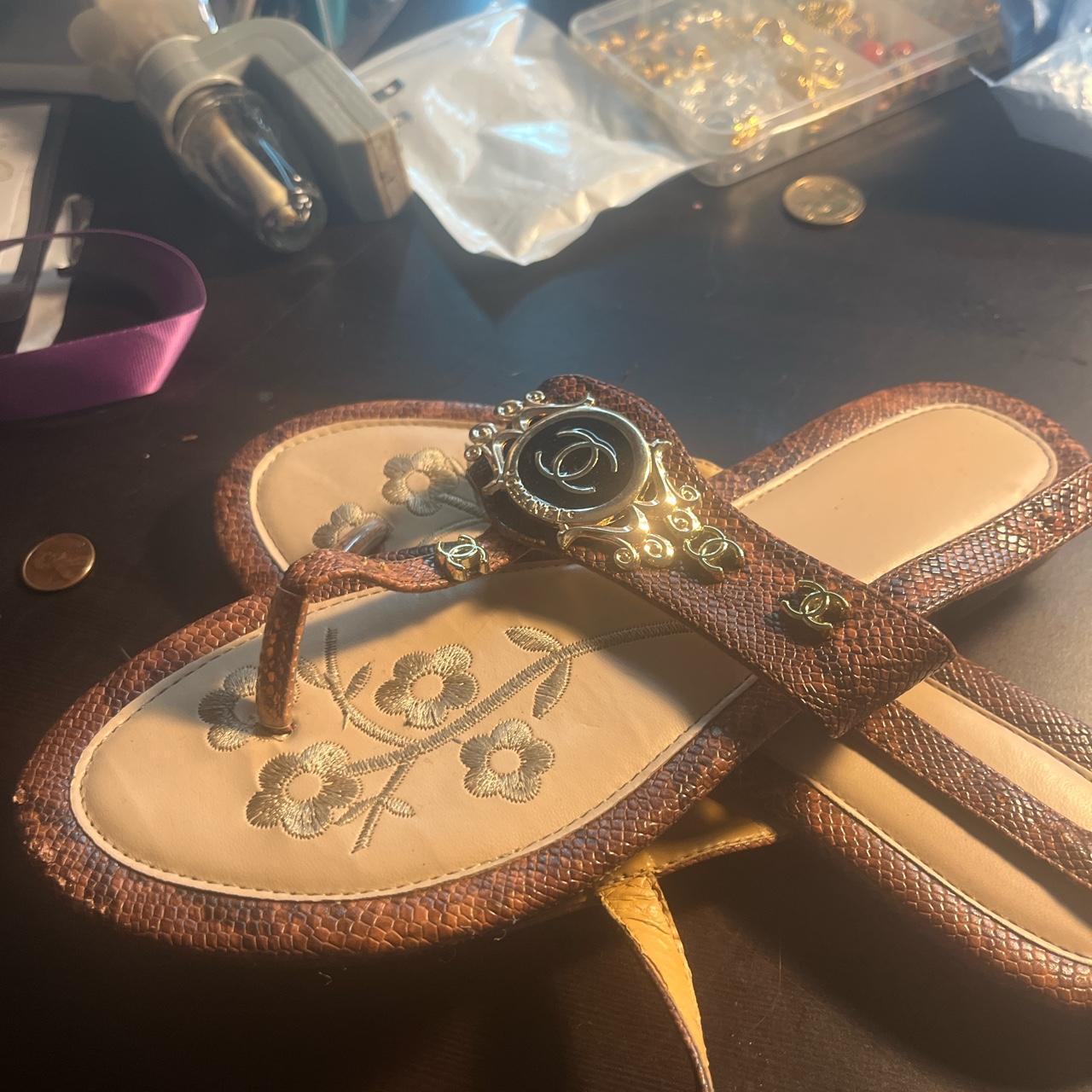 slightly worn Chanel sandals, one of the straps... - Depop