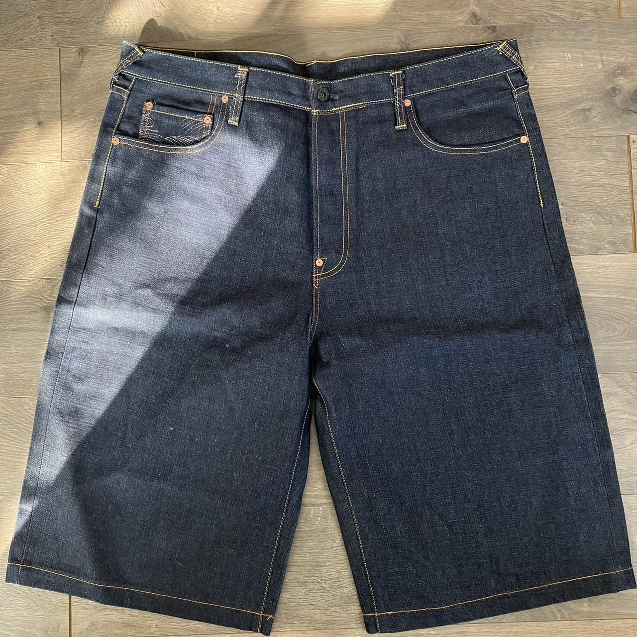 Navy Japanese raw salvage denim jorts with sick... | Depop