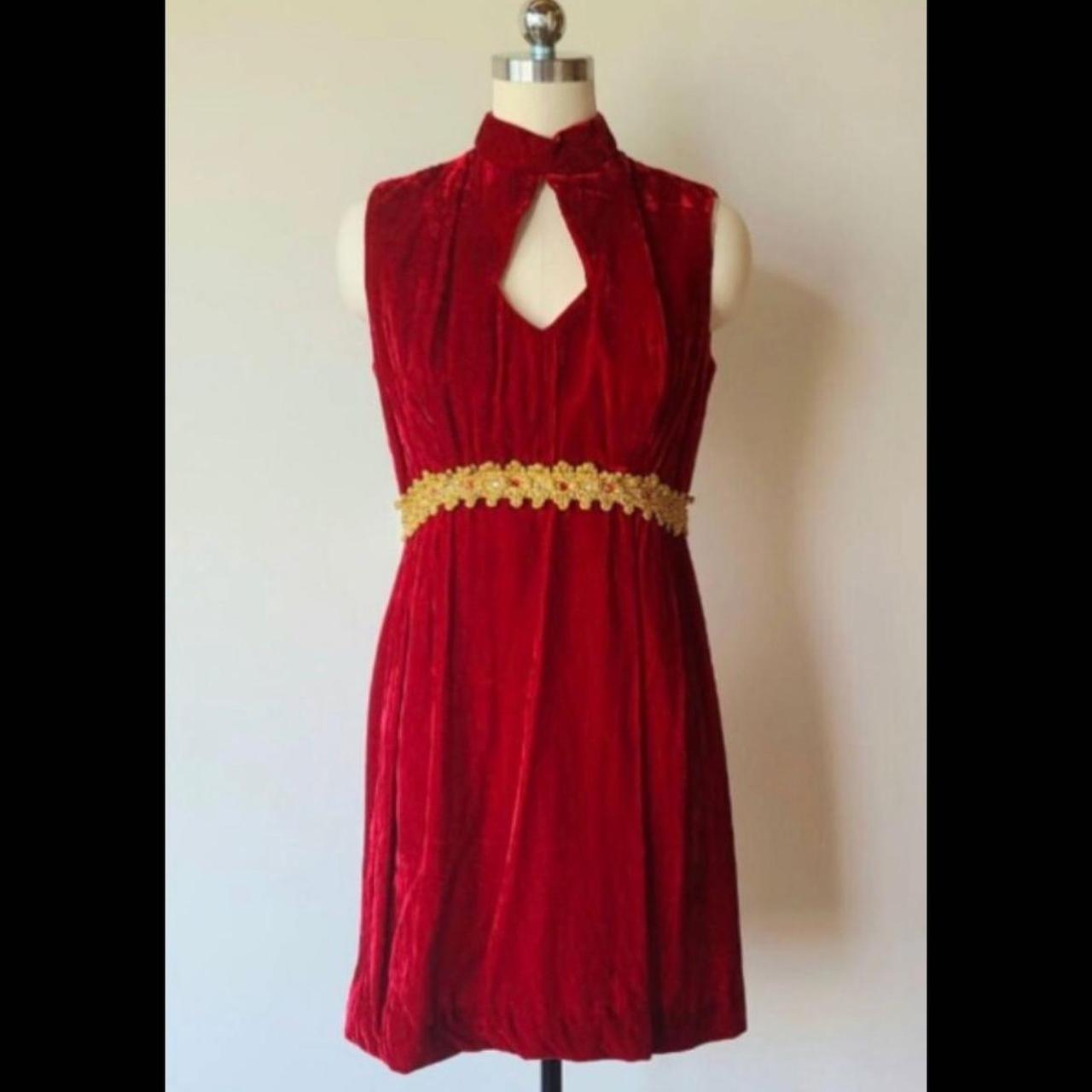 60s medieval ruby red velvet empire waist keyhole... - Depop