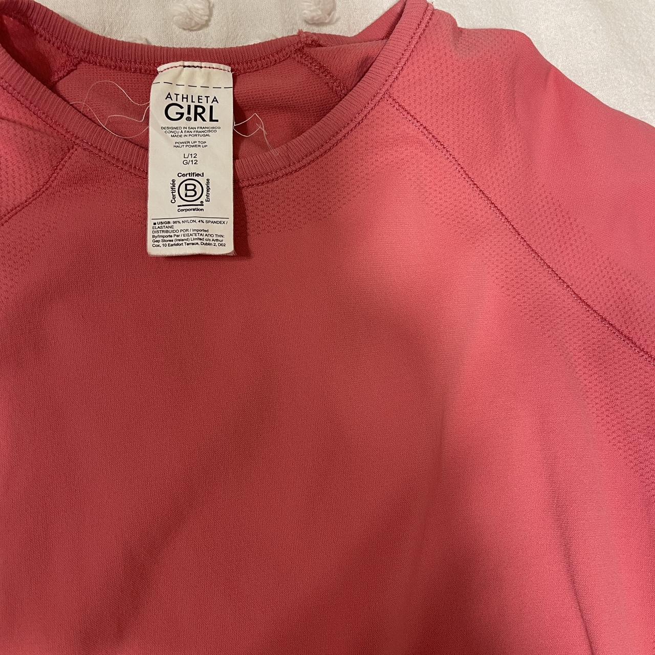Pink athleta girl power up long sleeve: size large... - Depop