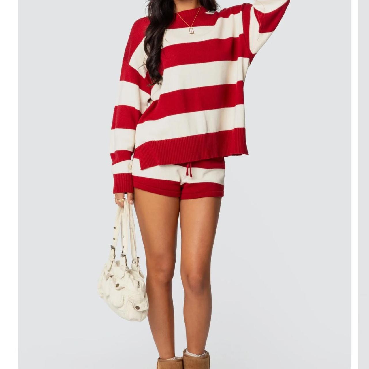 red and white edikted striped sweater and short set.... | Depop