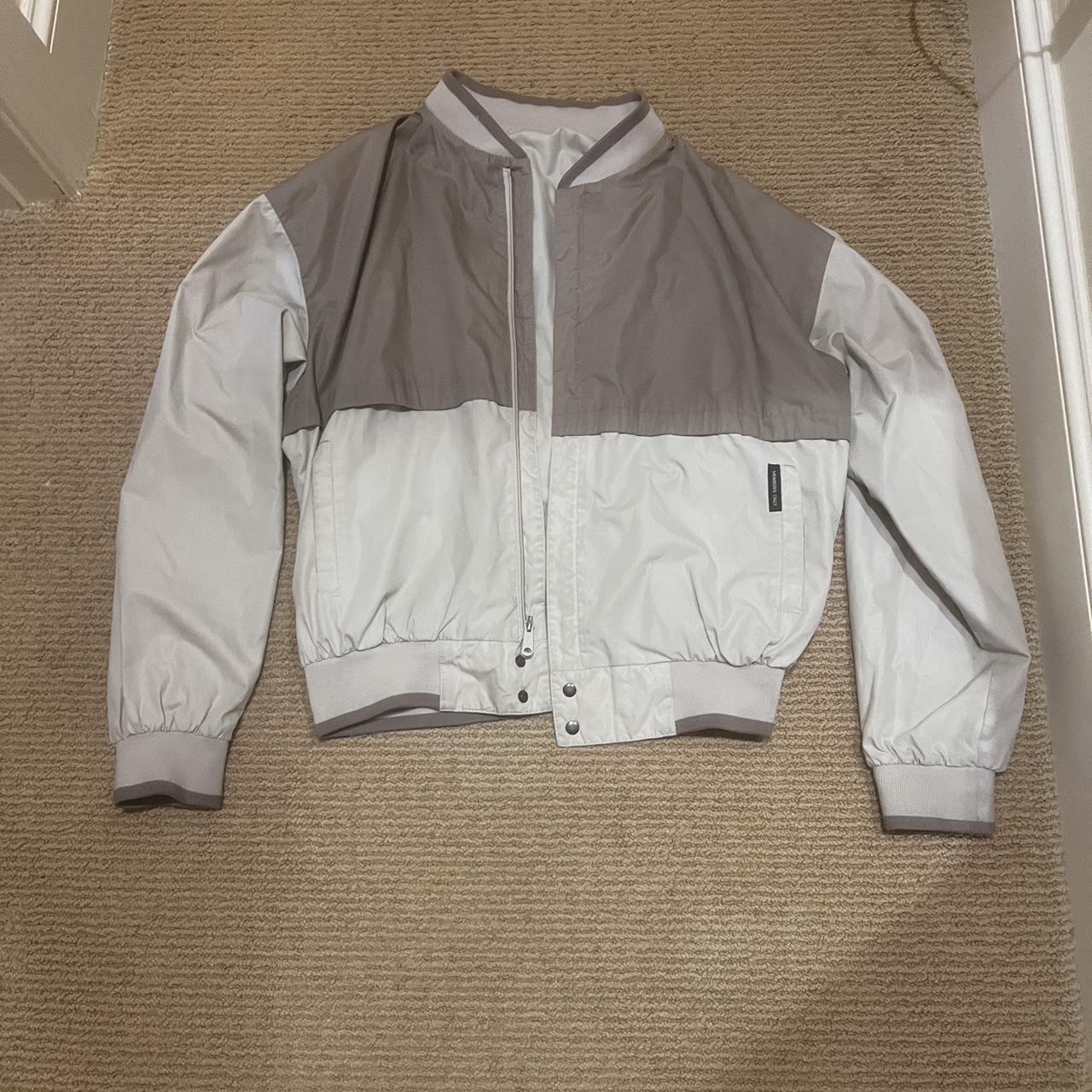 Grey and Tan members only windbreaker jacket with 4... - Depop