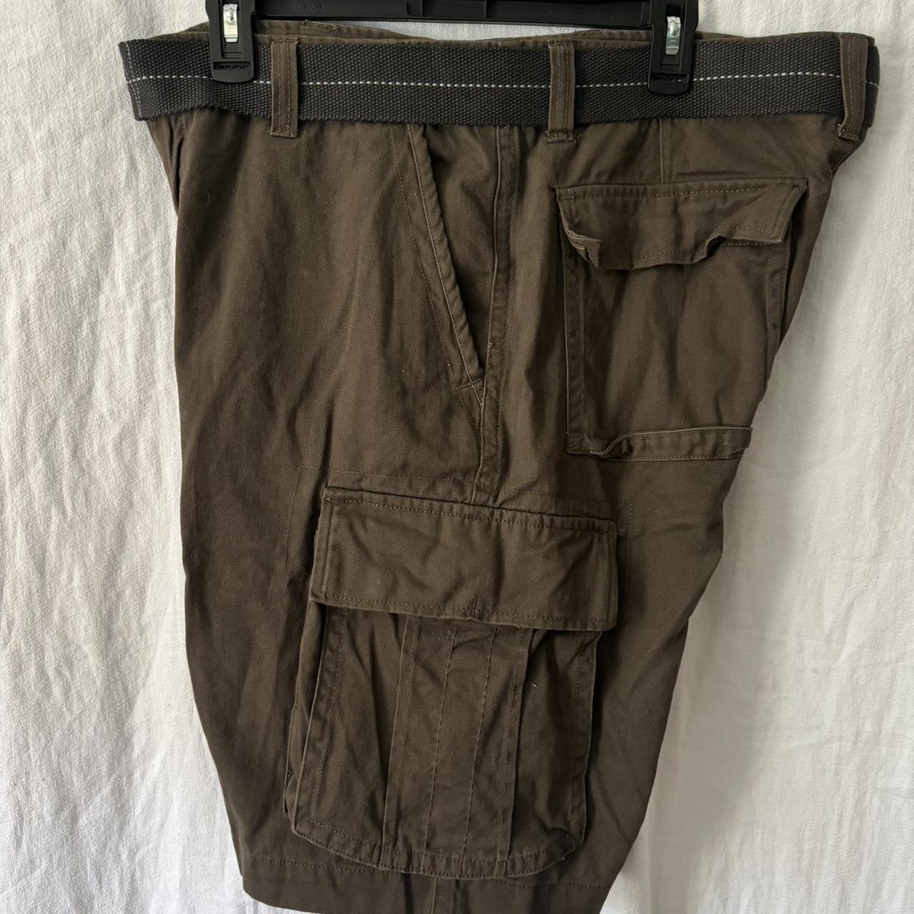 Brown cargo shorts with belt, featuring 2 pockets... - Depop