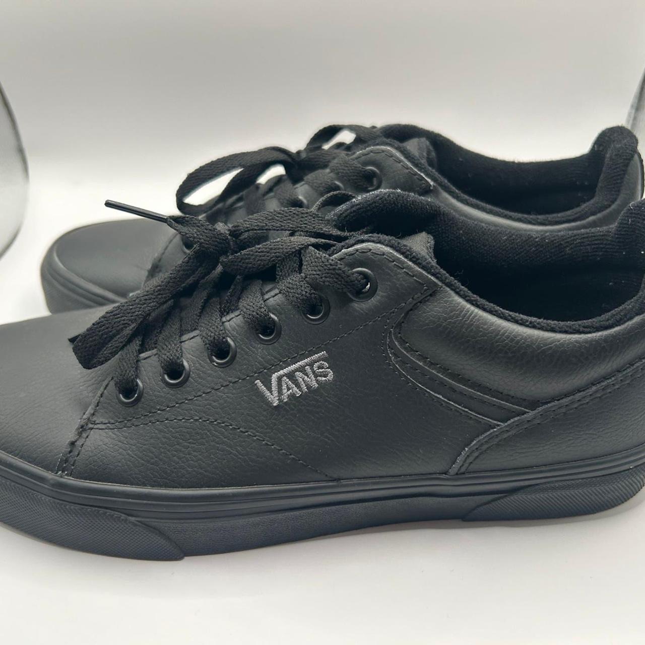 Black Leather Vans! Mens size 8 in like new... - Depop