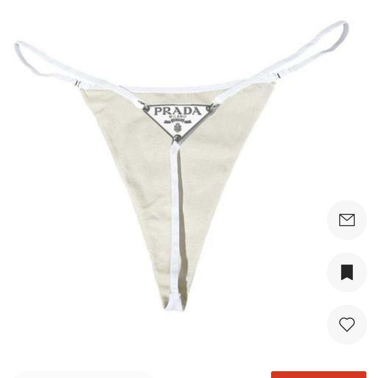 Reworked handmade Prada white g string / thong... - Depop