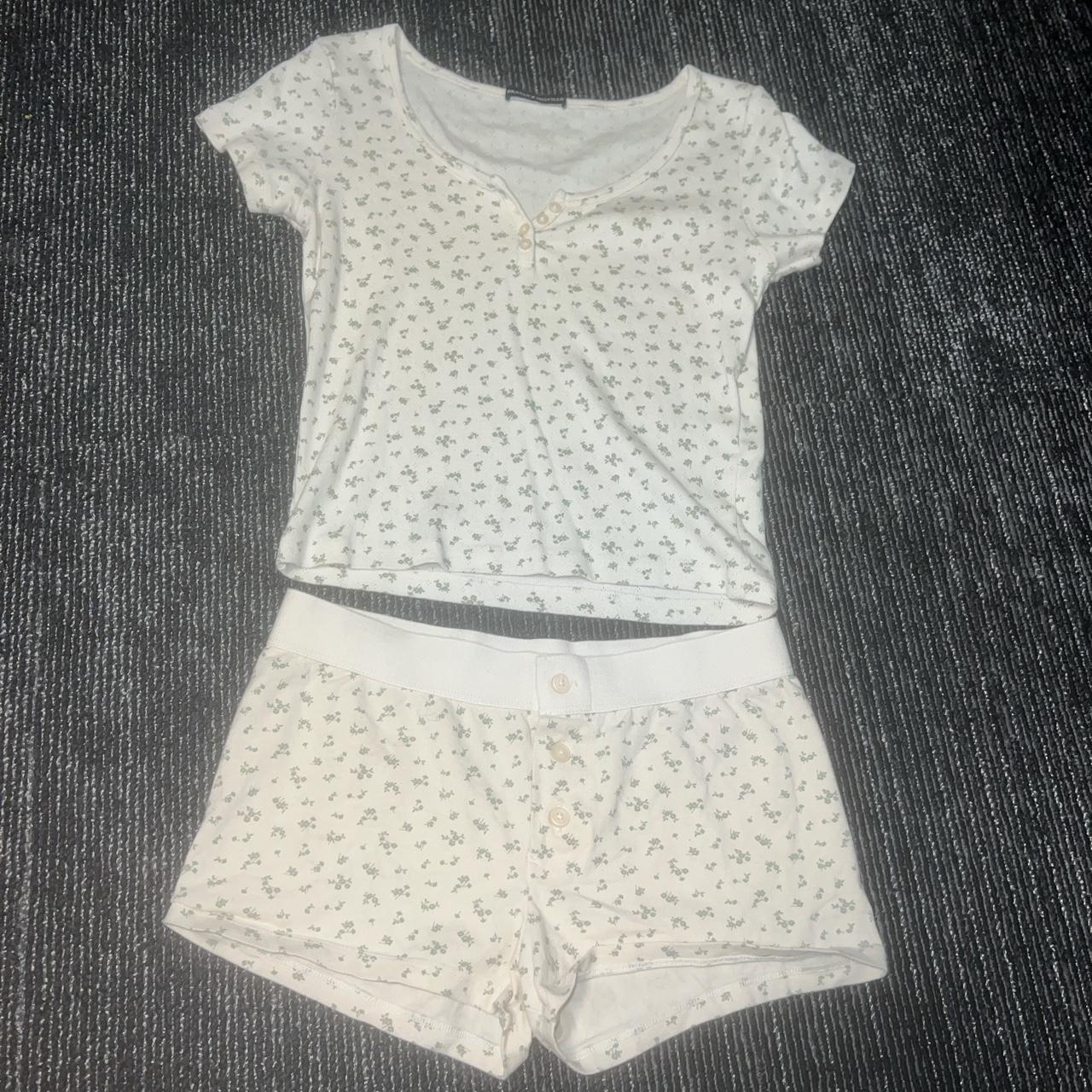 Brandy Melville Pajama Set ; Sage green floral... - Depop