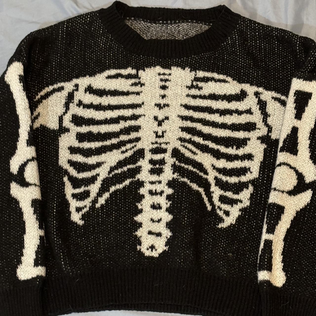Black and white skeleton knit sweater - Depop