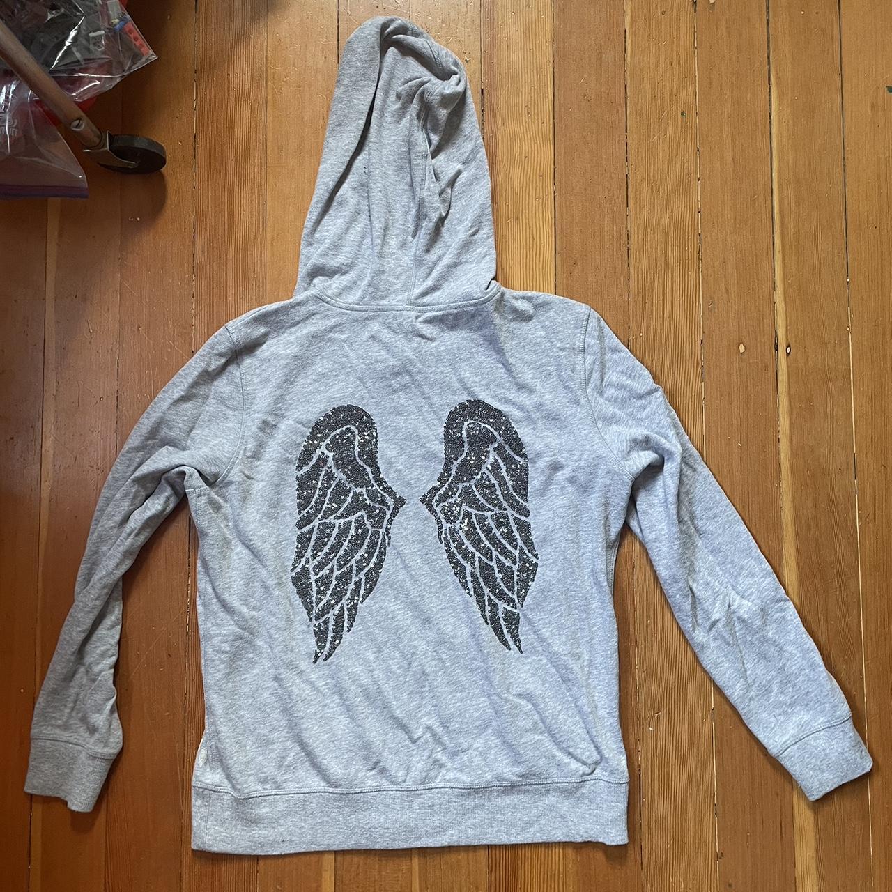 grey victoria’s secret angel wings hoodie size M dm... - Depop