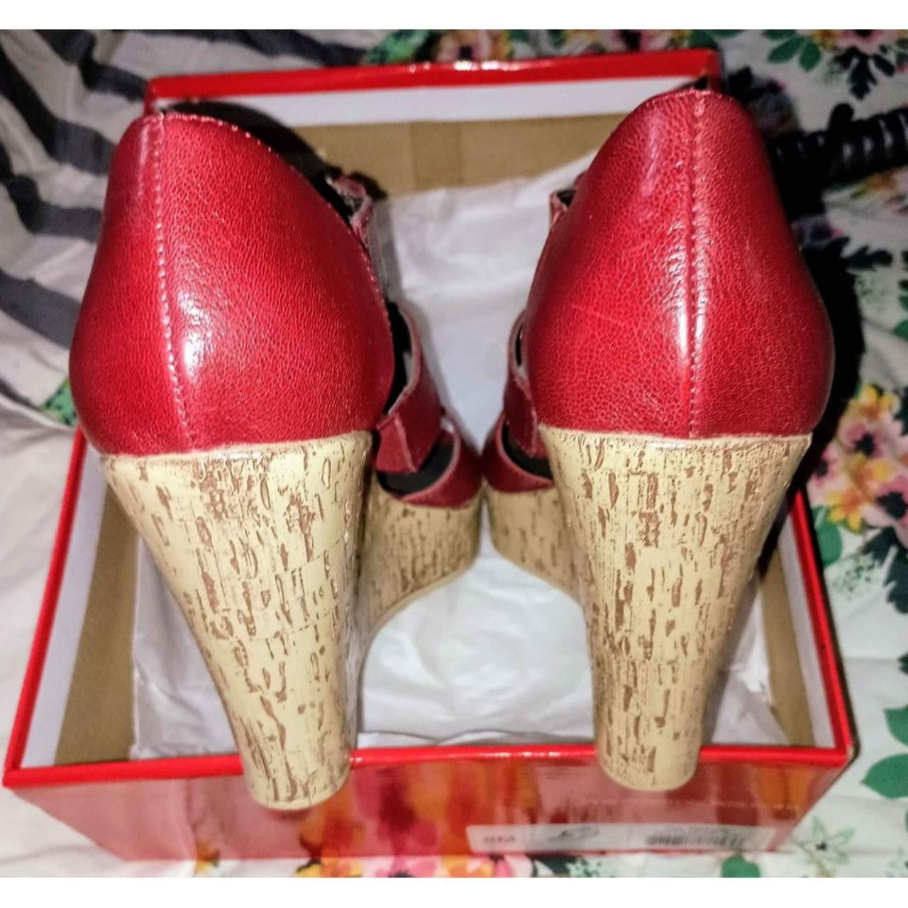 Like NEW Women's Aerosole Red Leather On Track Wedge... - Depop
