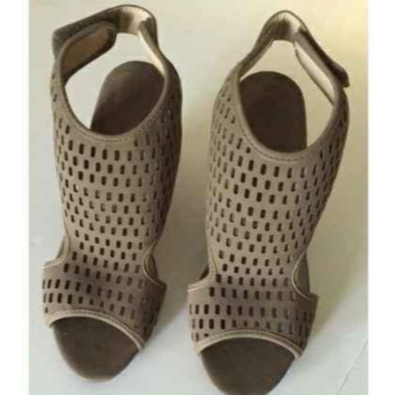 NEW Faux Suede Camel Colored Wedge Sandals, Size... - Depop