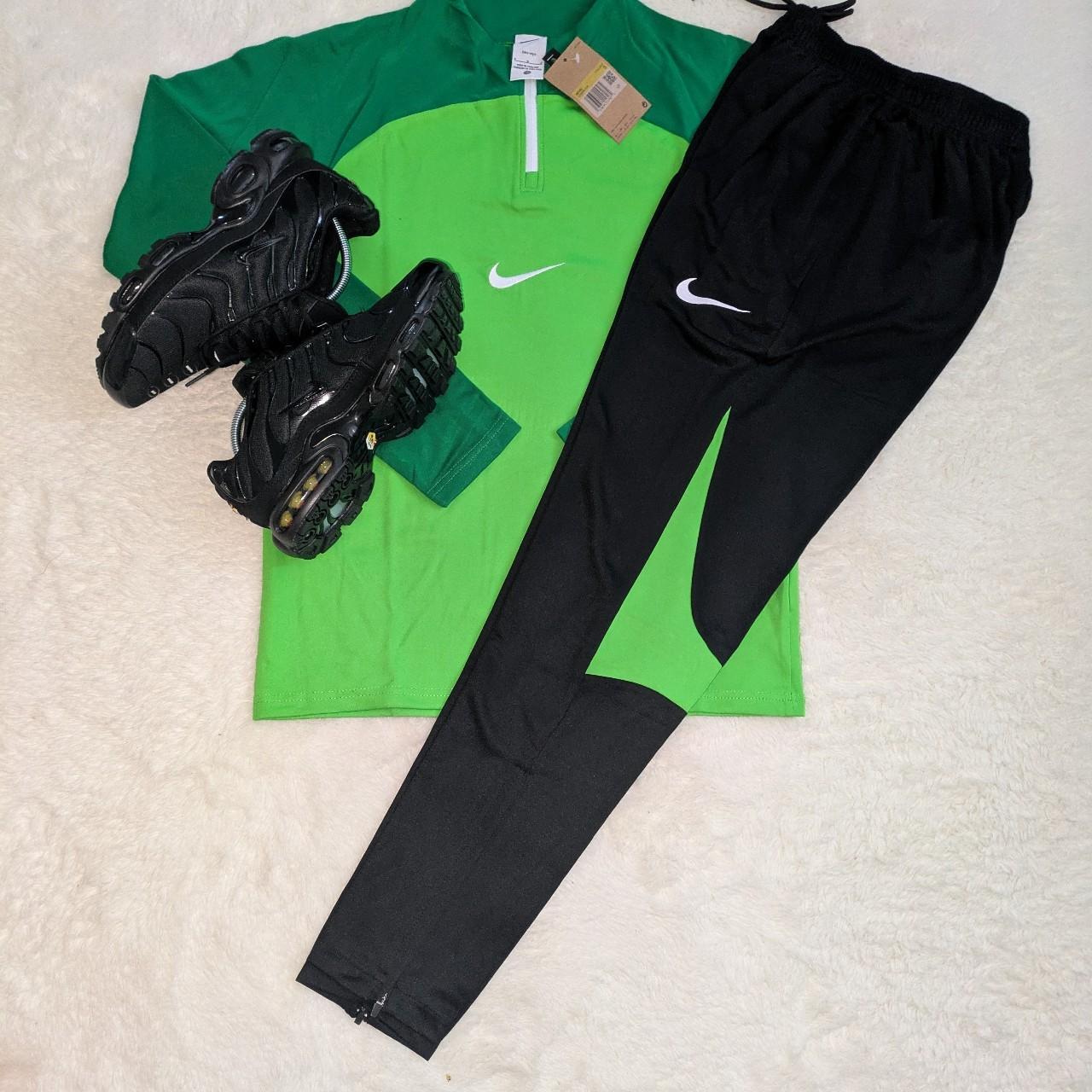 Nike green and black tracksuit and Triple Black Tn's... | Depop