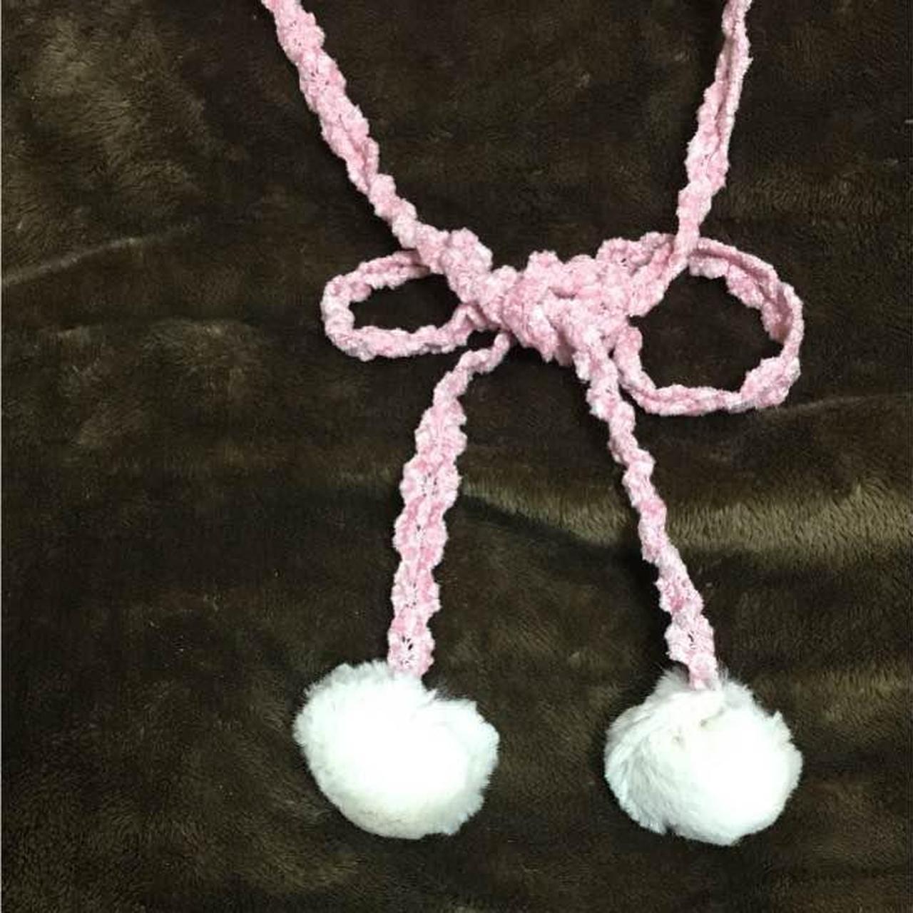 Liz Lisa Pink velvet camisole top with white pom poms - Depop