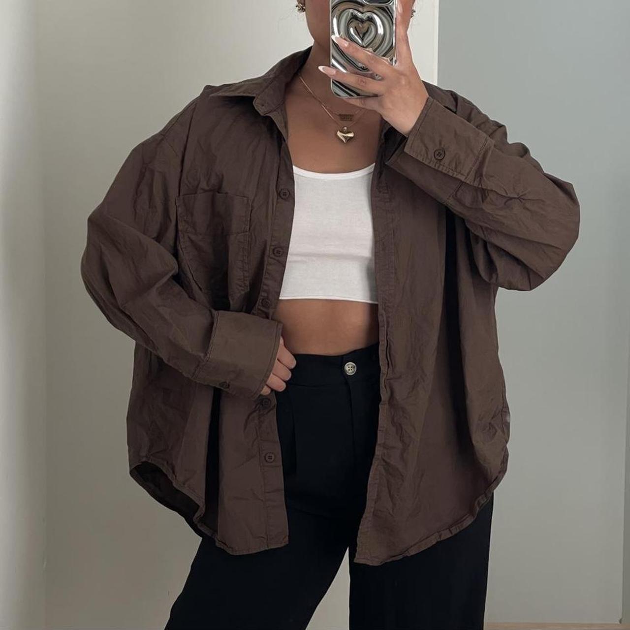 Brown cotton oversized button up shirt. New, never... - Depop