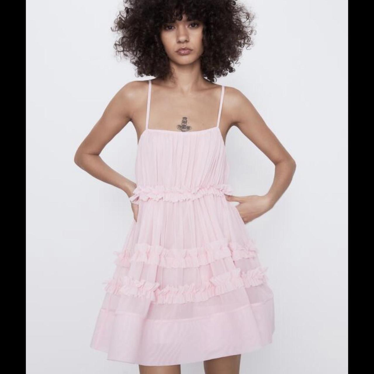 Zara ruffled Pink Tulle Dress. *SOLD OUT* Brand new... - Depop