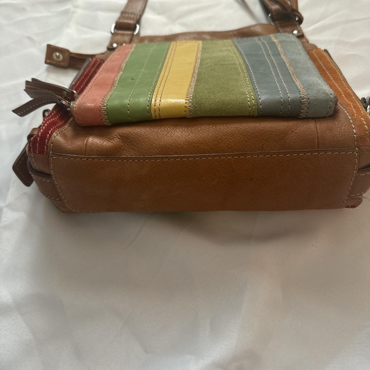 Vintage Leather Fossil color patchwork shoulder bag - Depop