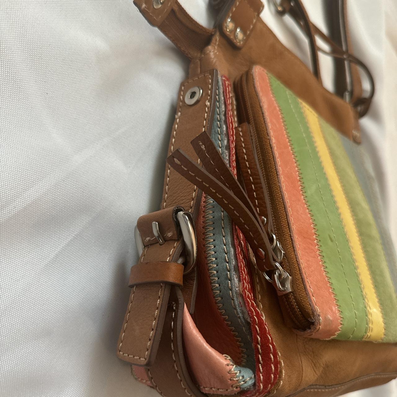 Vintage Leather Fossil color patchwork shoulder bag - Depop