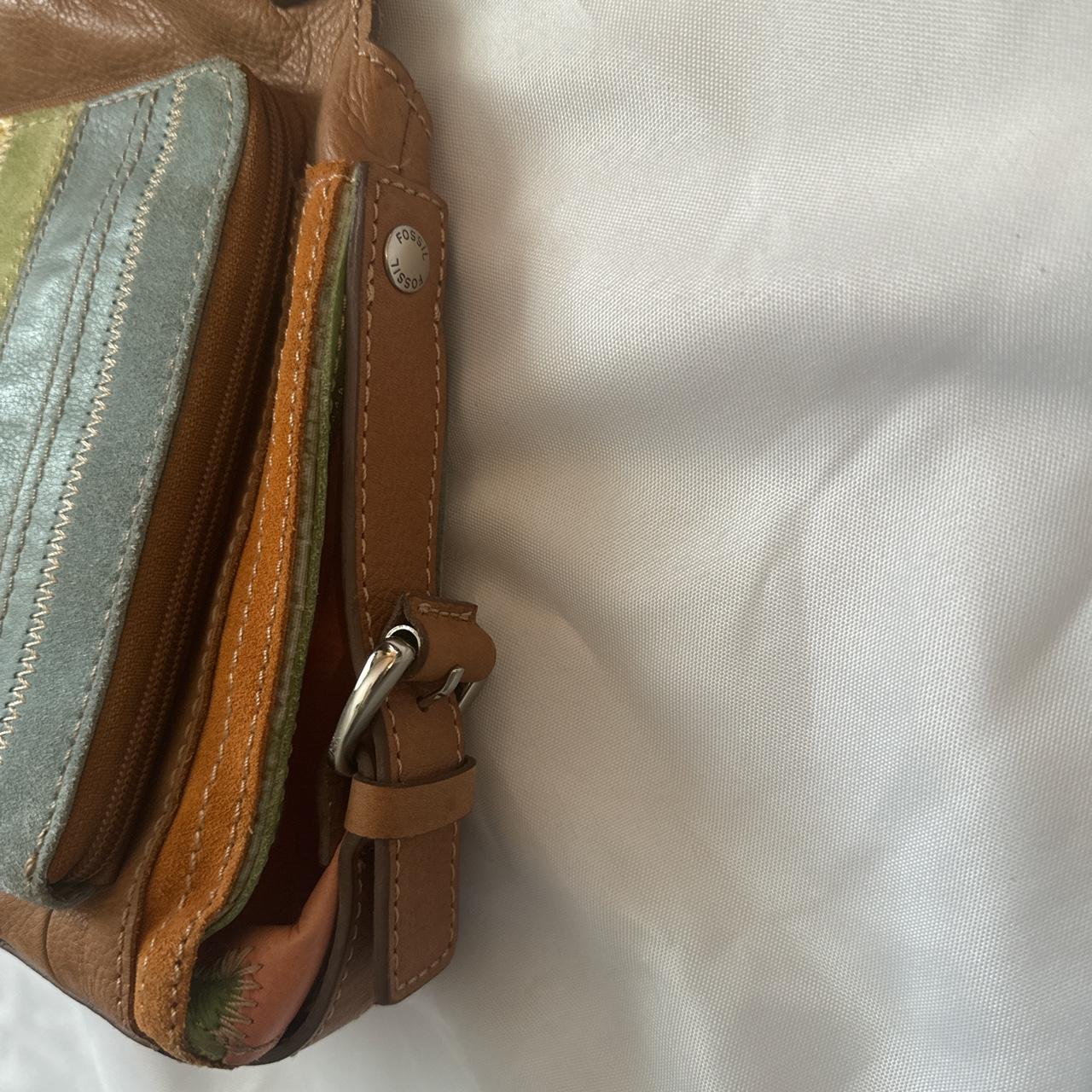 Vintage Leather Fossil color patchwork shoulder bag - Depop