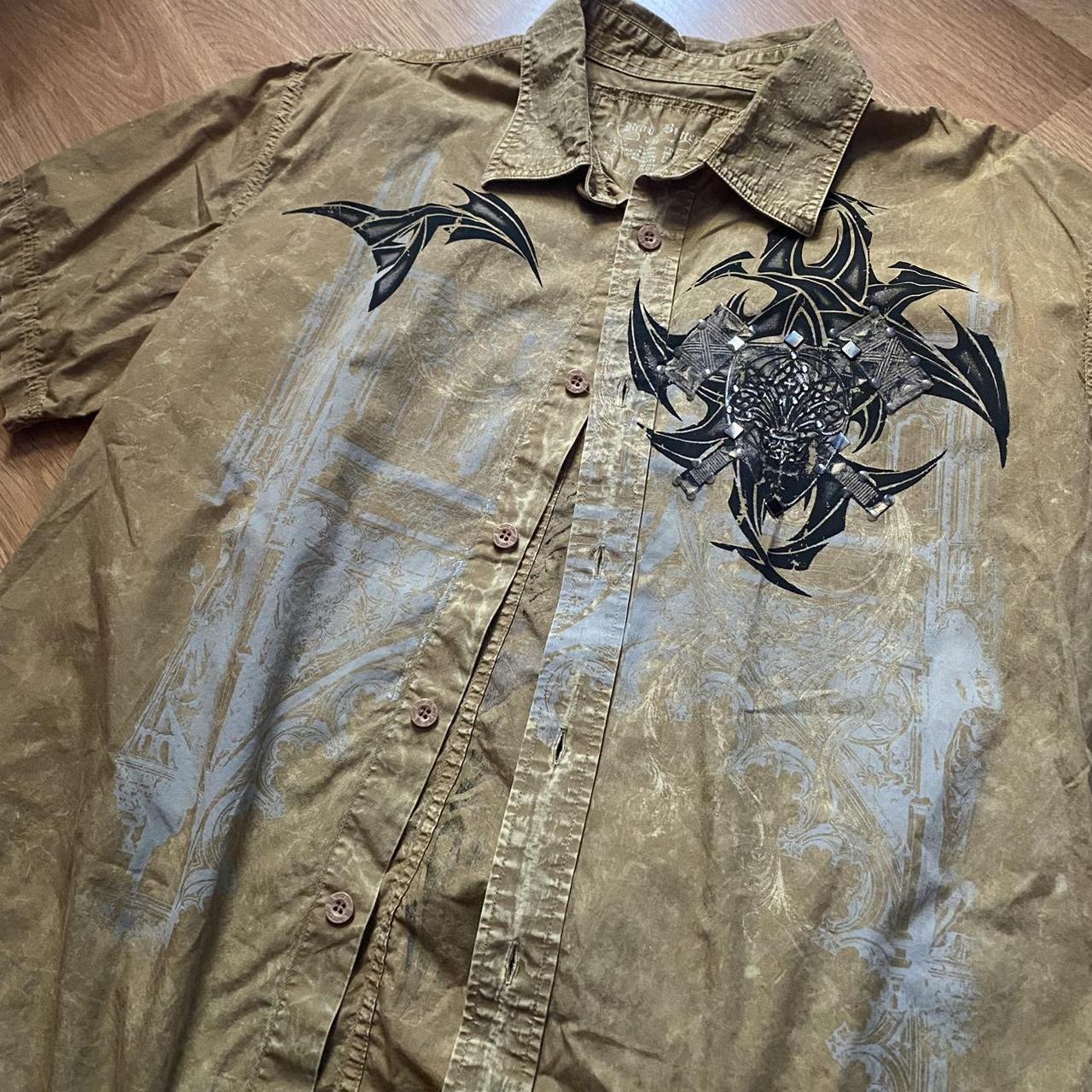 INSANE y2k brad butter affliction style shirt, size... - Depop