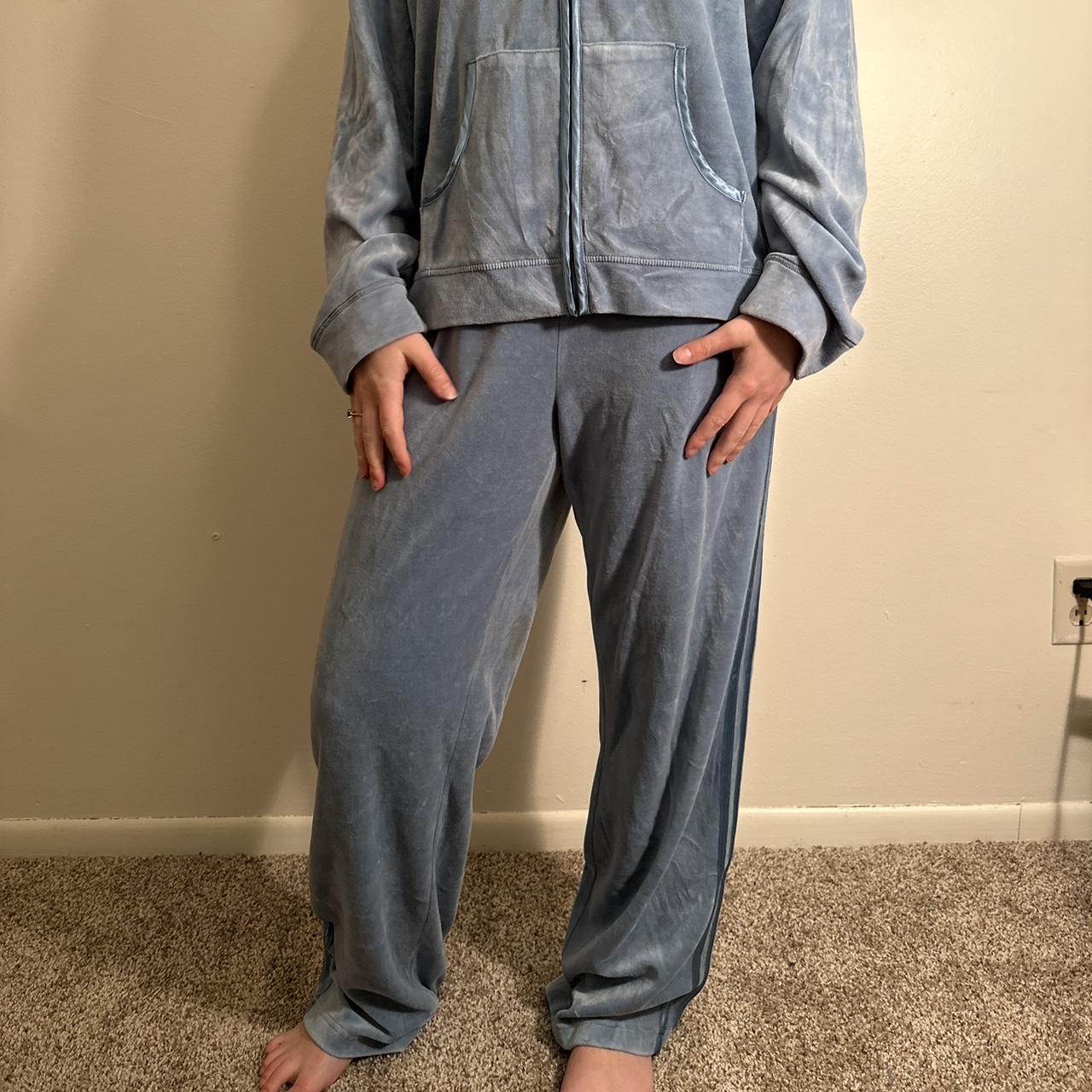 Light blue fuzzy track suit with satin hoodie - Depop