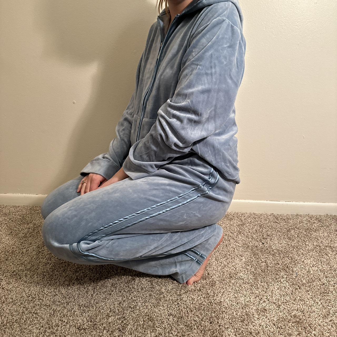Light blue fuzzy track suit with satin hoodie - Depop