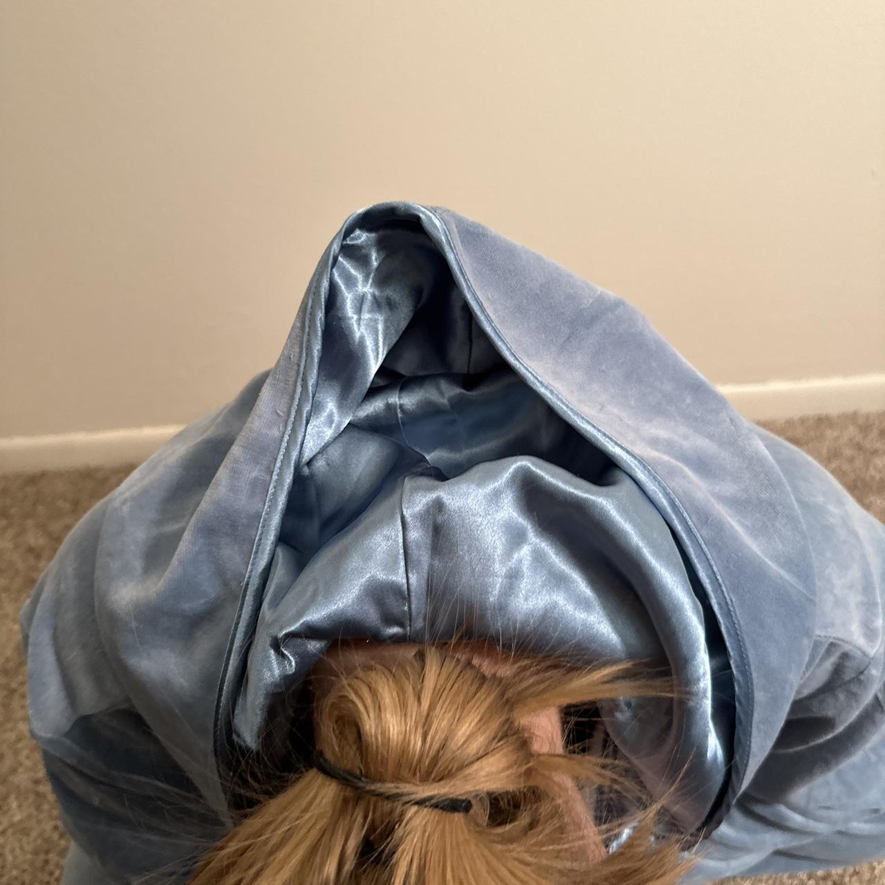 Light blue fuzzy track suit with satin hoodie - Depop