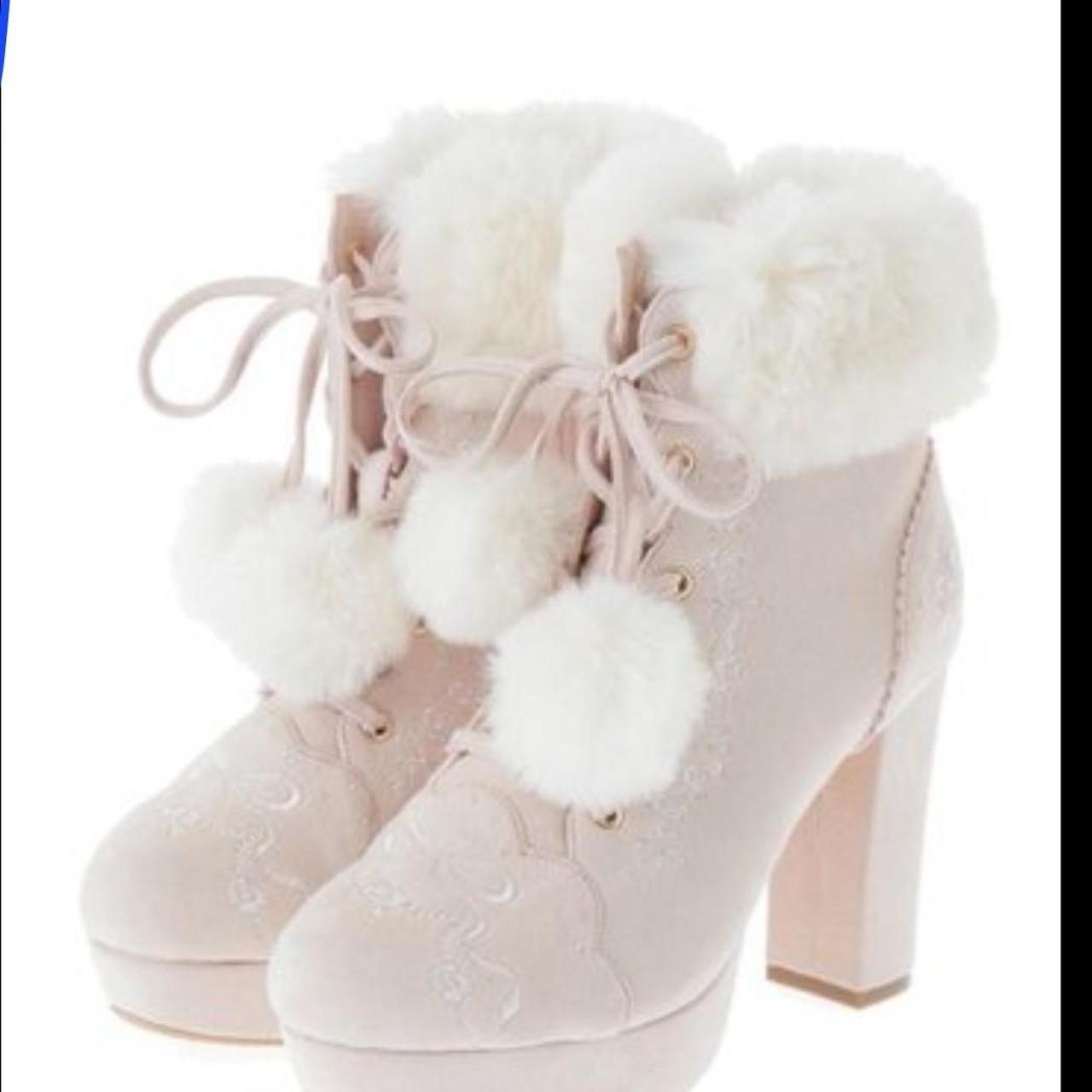 Liz lisa pink pom pom booties! Size L (7.5-8 US) (ON... - Depop