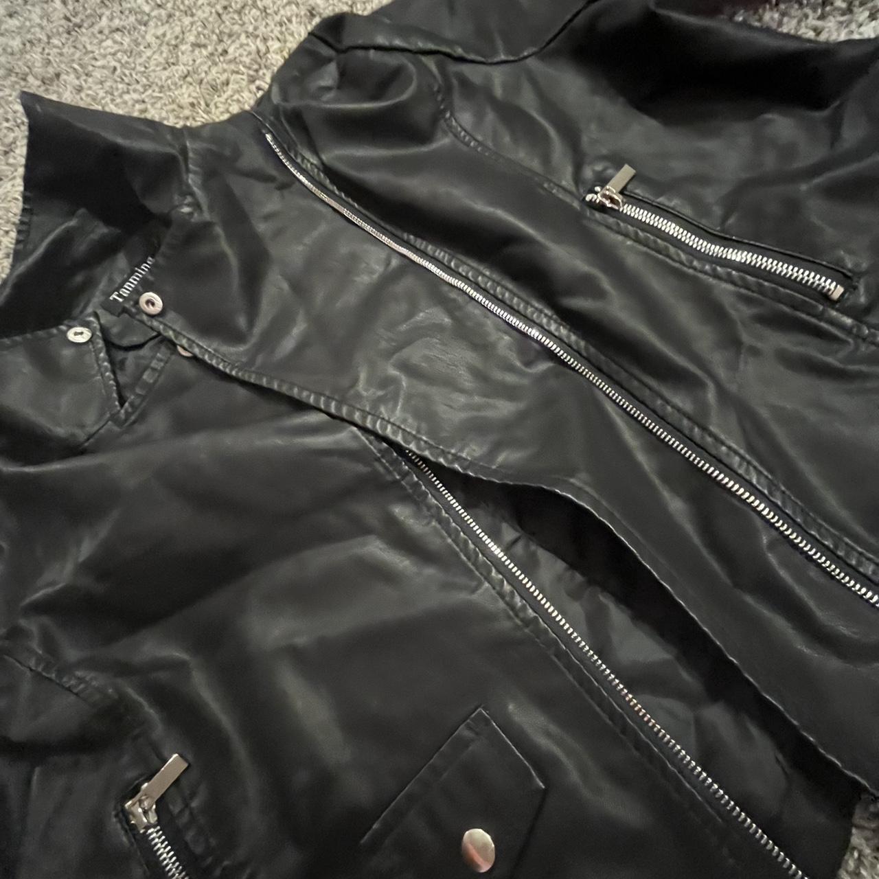 Black, Cropped leather jacket. Pockets. Zip up.... - Depop