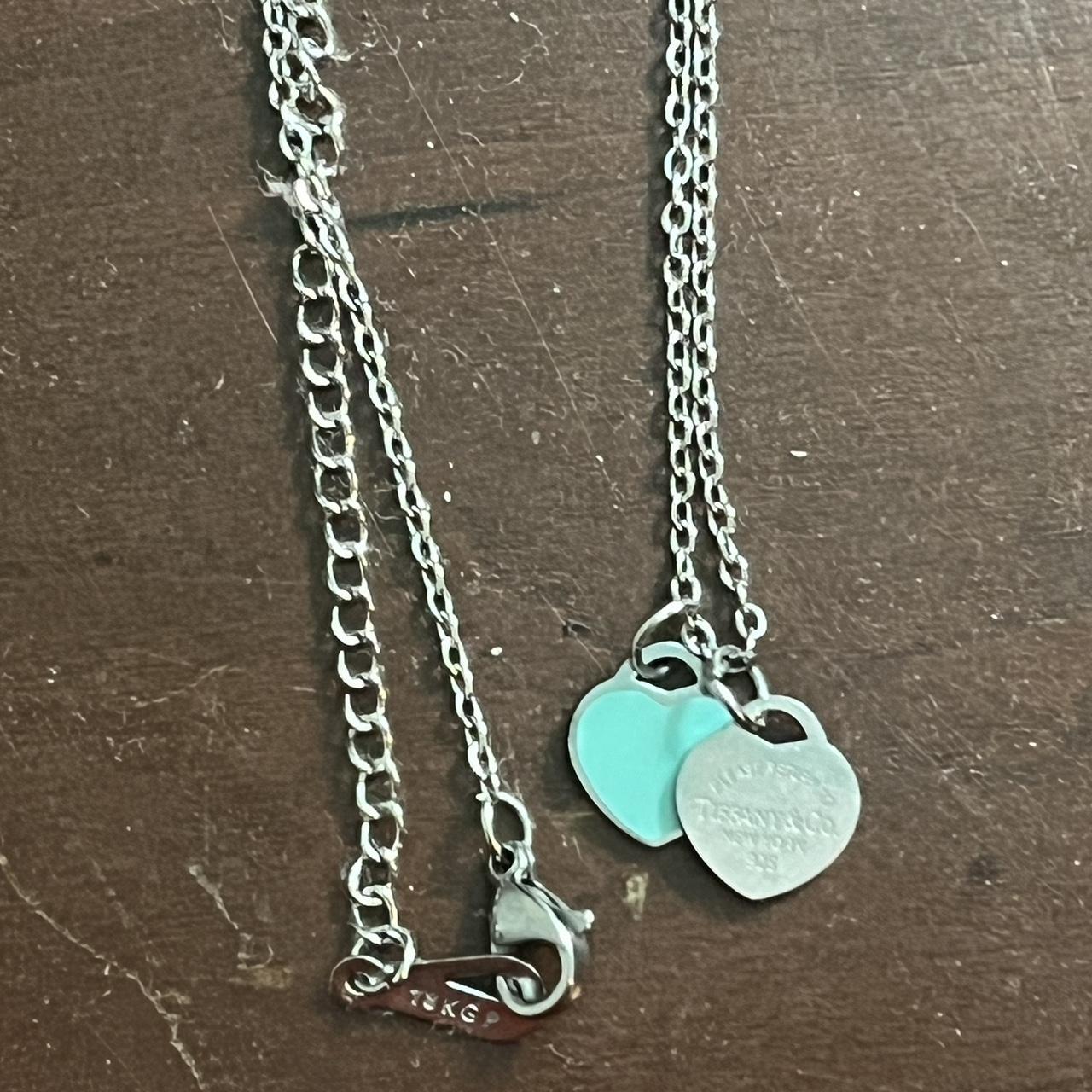 Double heart Tiffany and Co 18’ necklace Worn a few... - Depop