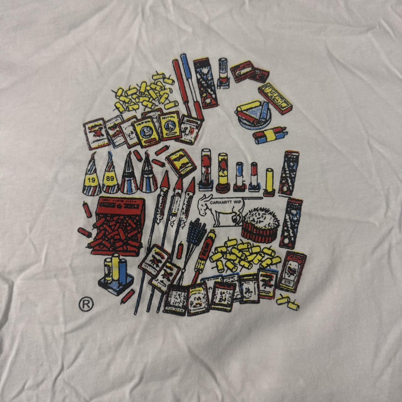 White carhartt wip fire works t shirt size medium... | Depop
