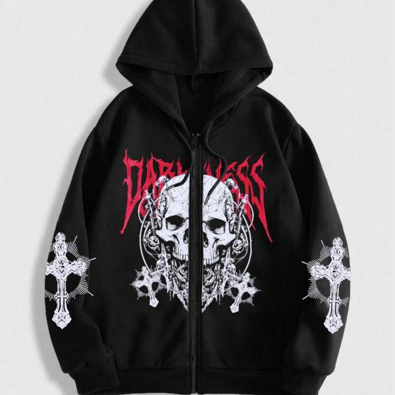 Men'S Graphic Print Zip Up Hoodie , No Pocket - Depop