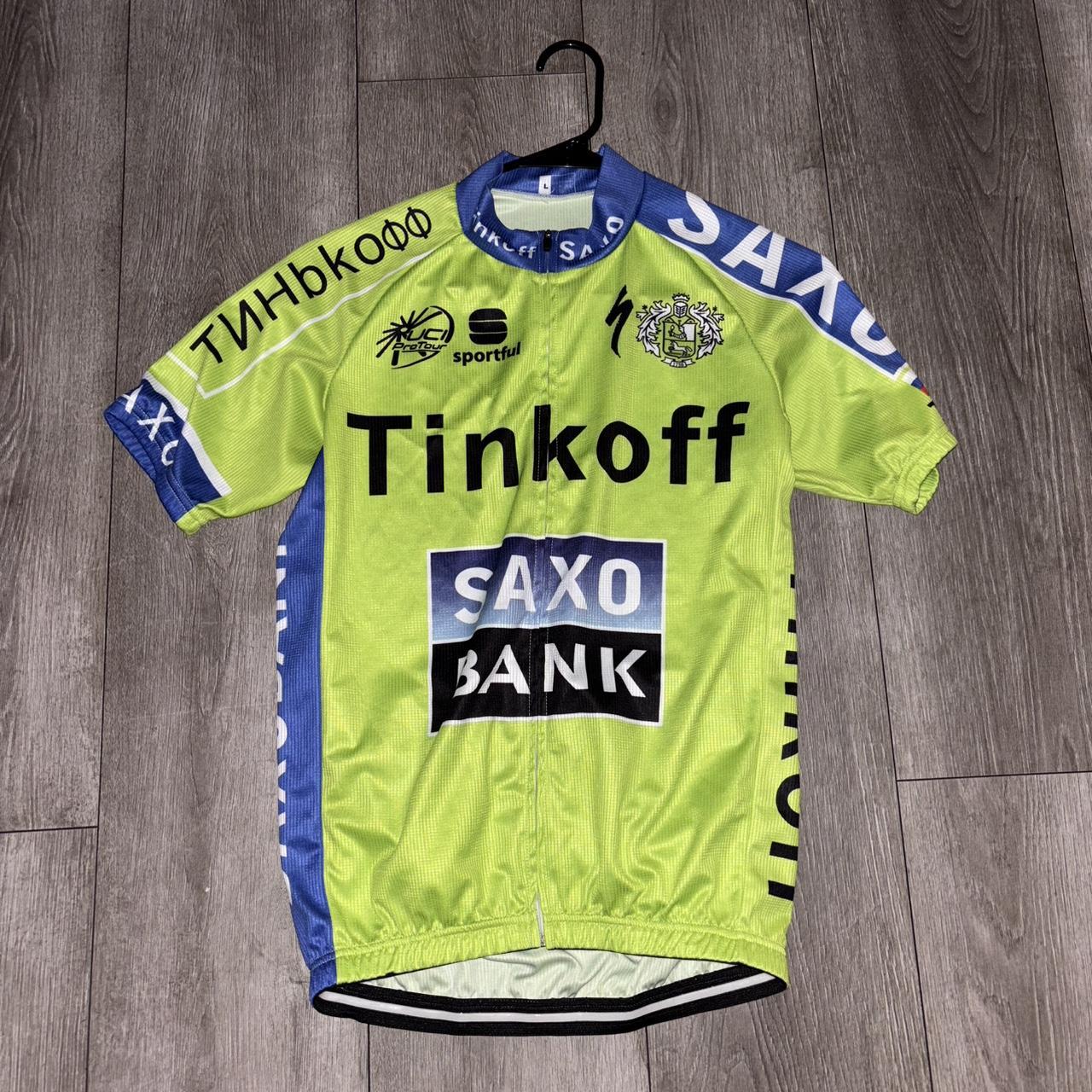 Tinkoff Saxo cycling jersey Green & Blue - Size... - Depop