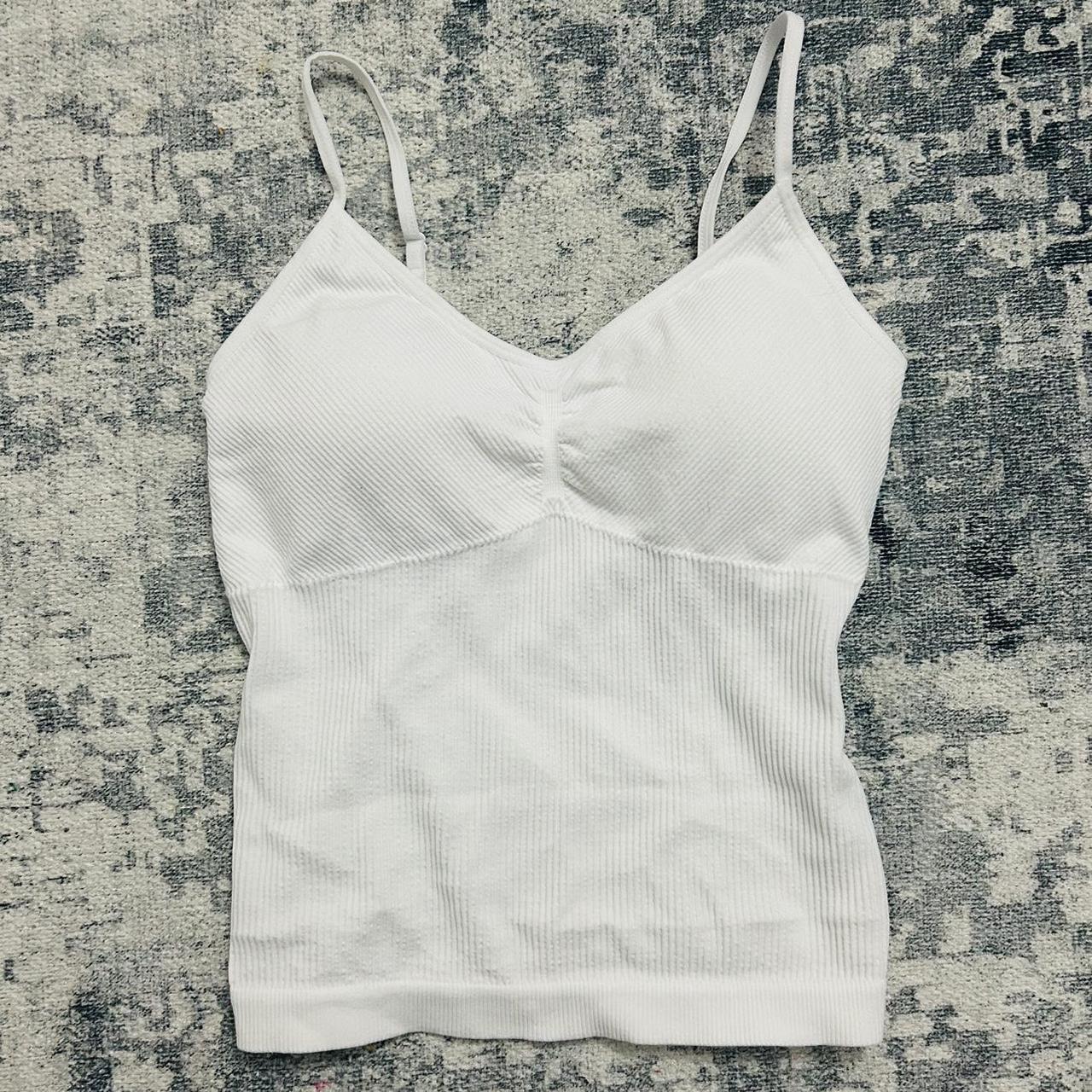 White ribbed cami top with adjustable straps - Depop