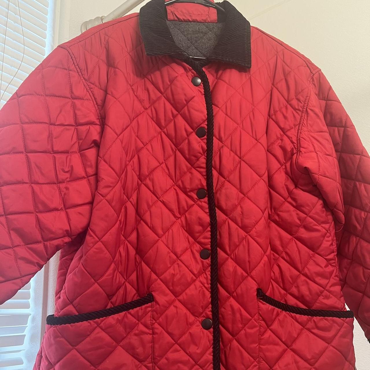 Red Quilted Jacket With Black Collar And Depop