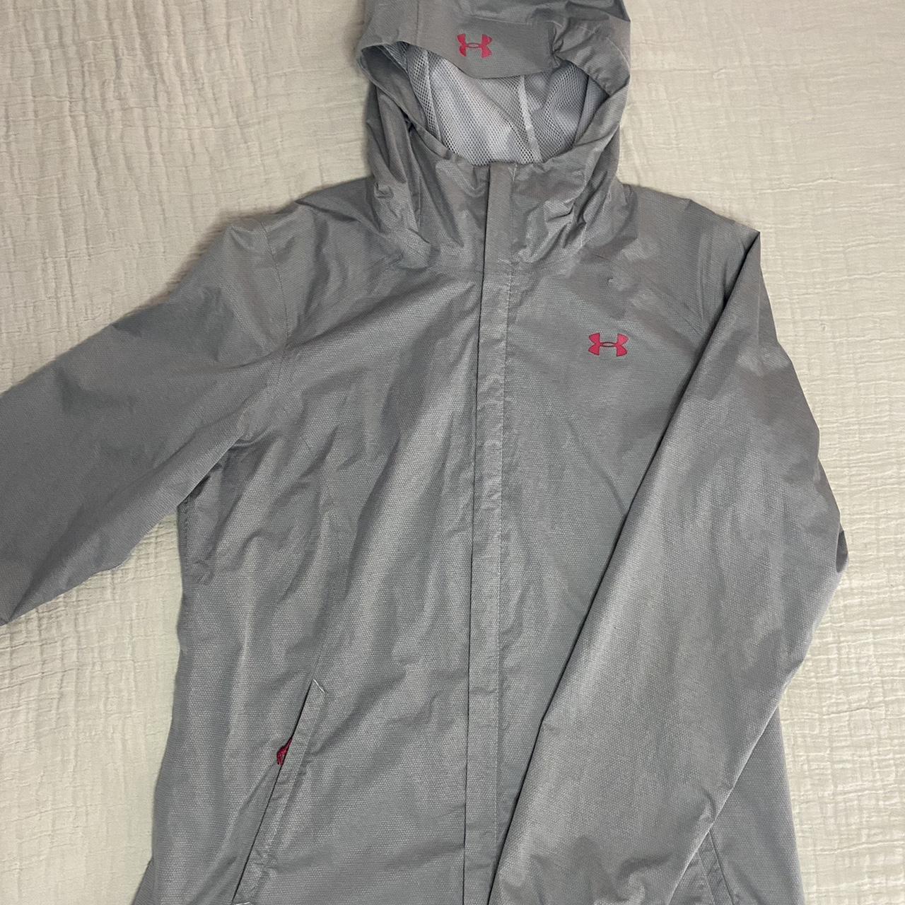 Grey under armor rain jacket - Depop