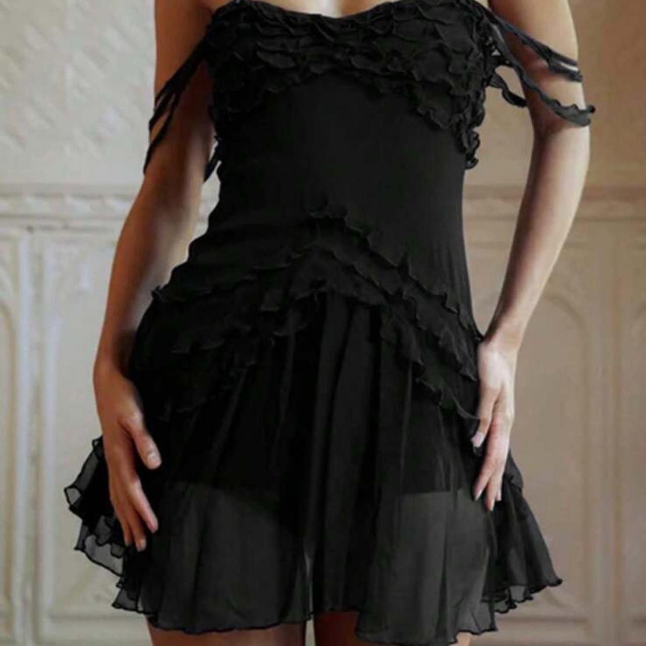 Black fairy dress with a beautiful ruffle detailing... - Depop