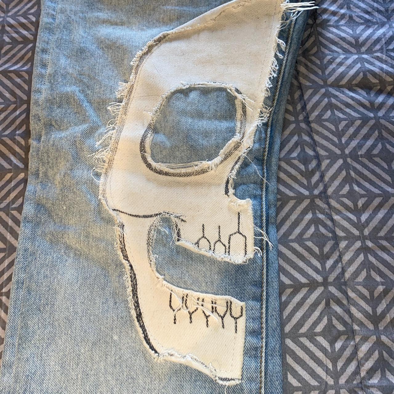 Mnml skull double knee denim. Size 36 #denim #baggy - Depop