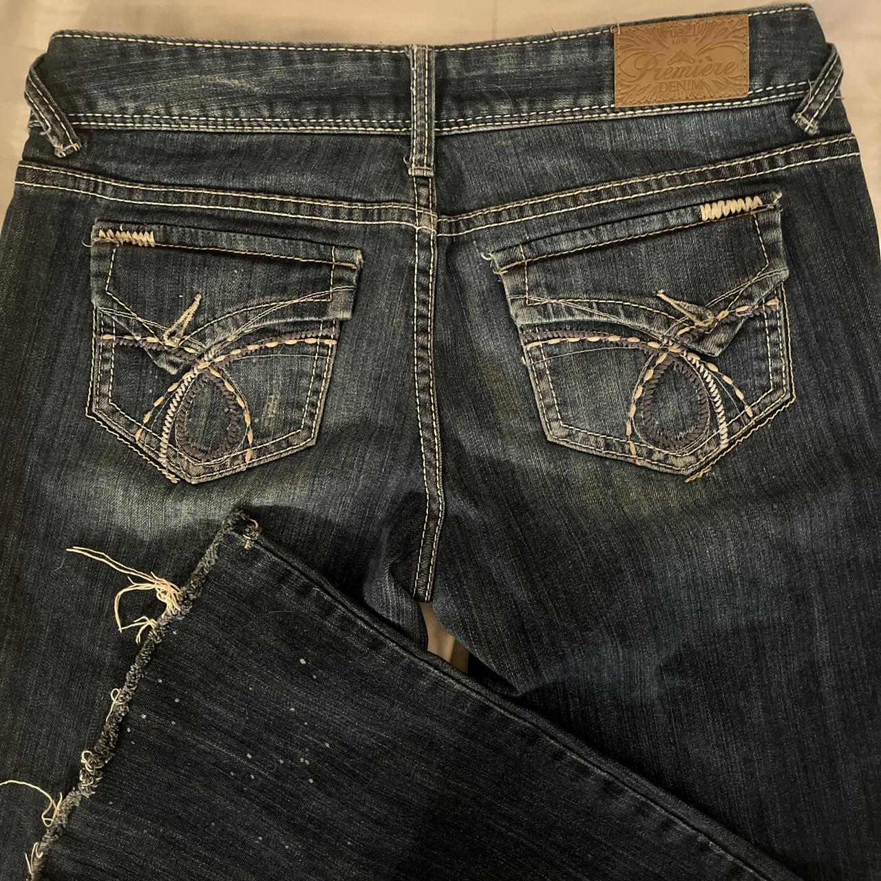 Premiere denim :) low-rise distressed dark wash... - Depop