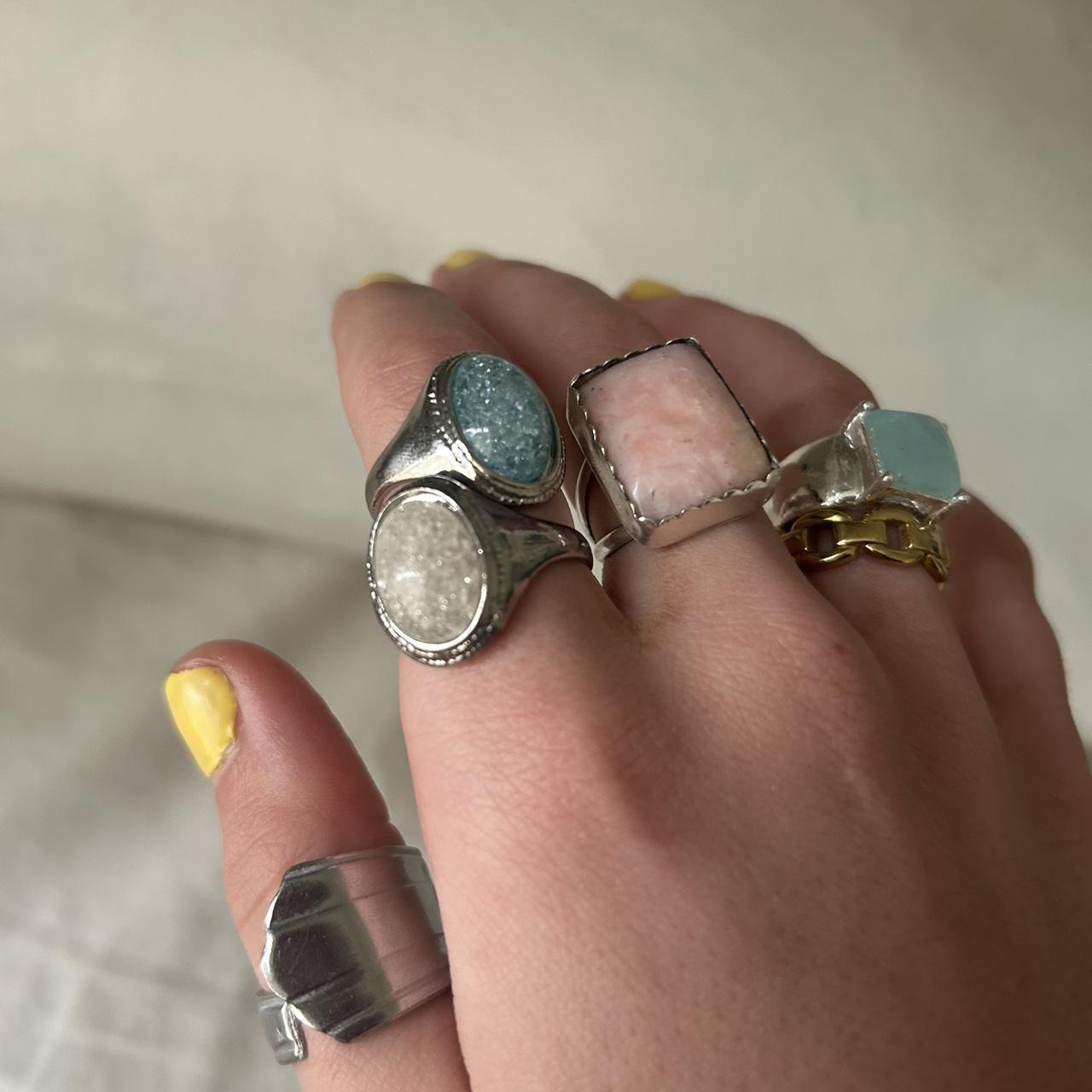 Cute Silver Gem Rings (2) Blue And White🌊🥥🐚 Size... | Depop