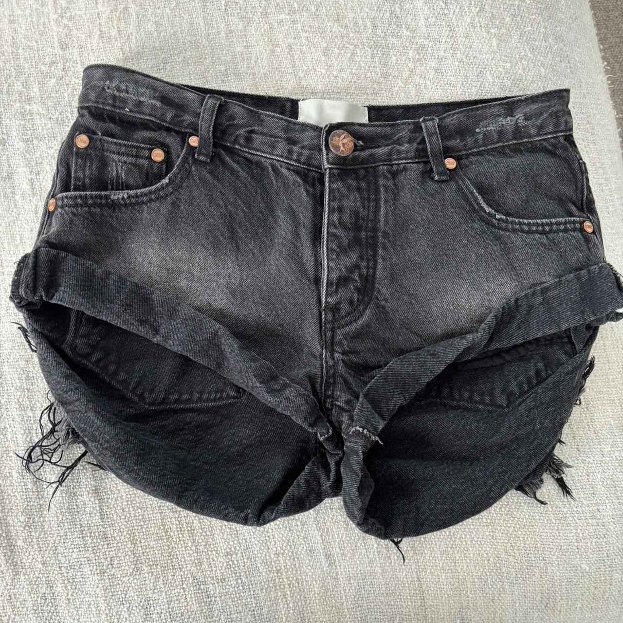 One Teaspoon black denim shorts Hardly worn Size 26 - Depop