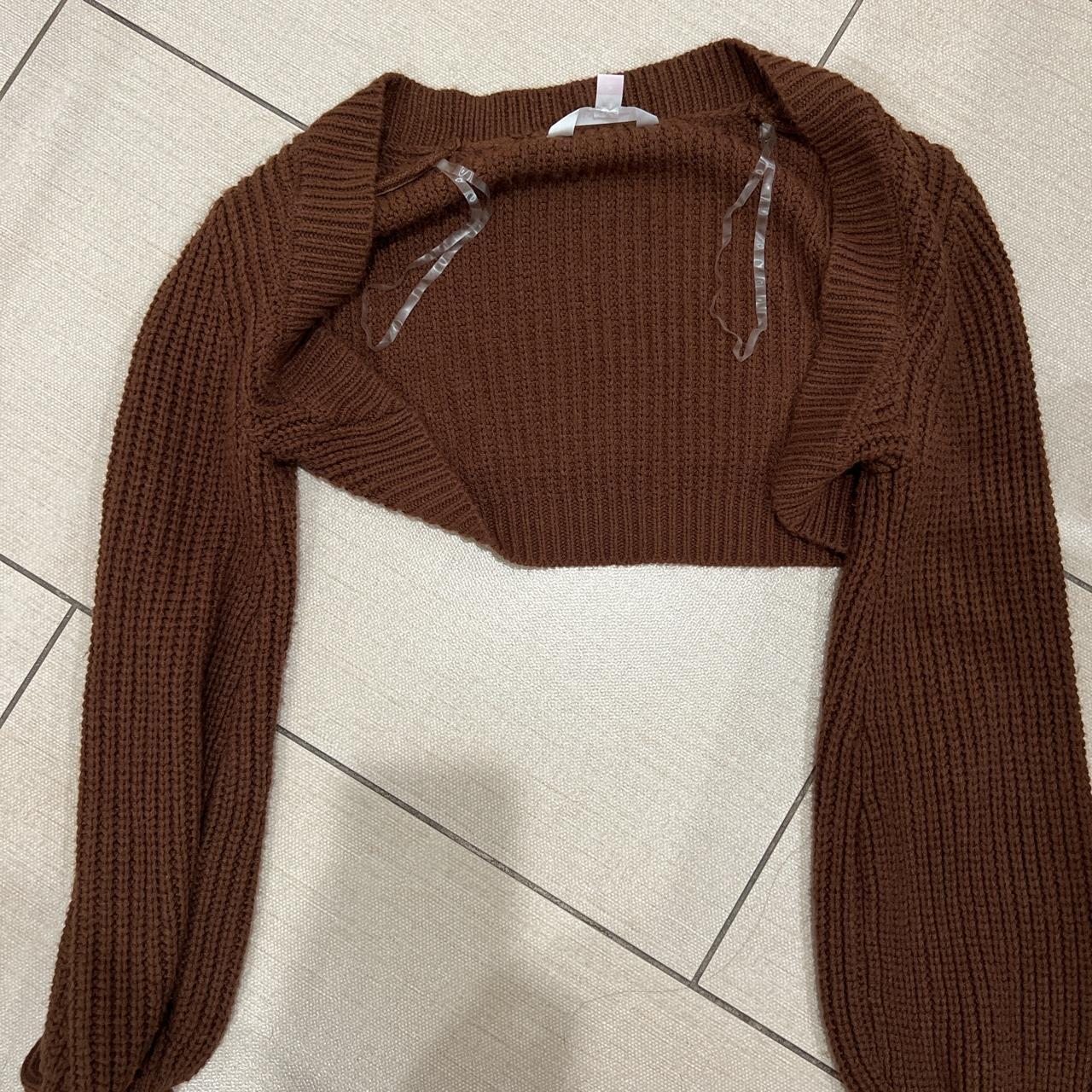 Knit Brown Bolero Size M. Cute with tops for summer. - Depop