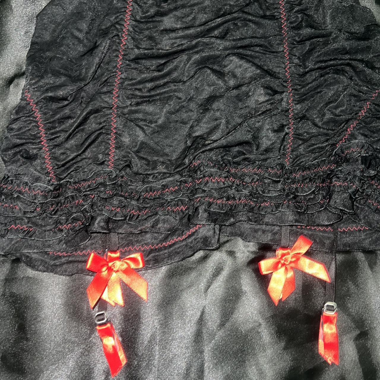 Black and red lace lingerine top with red ribbon... | Depop