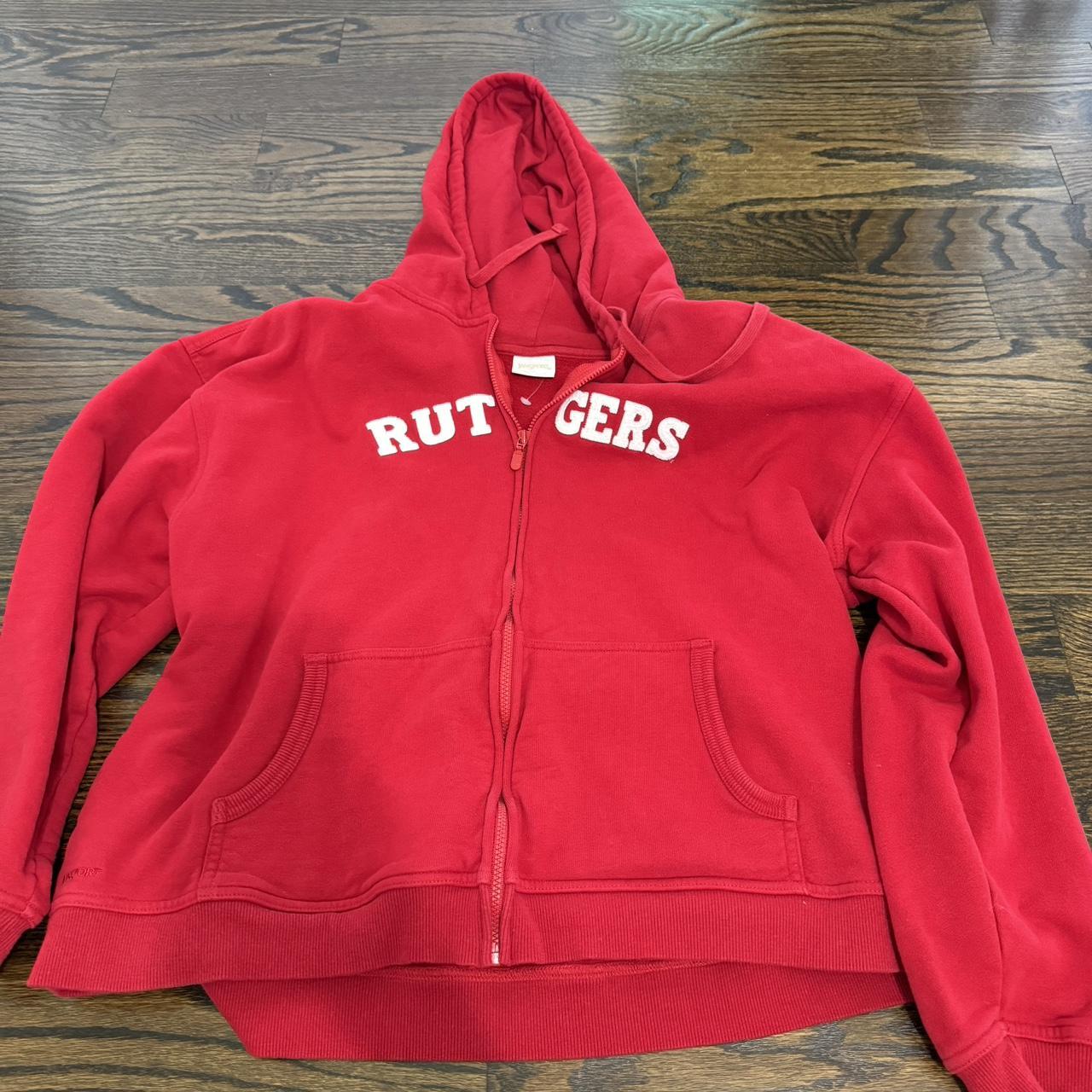 Rutgers red and white zip-up hoodie #Rutgers - Depop