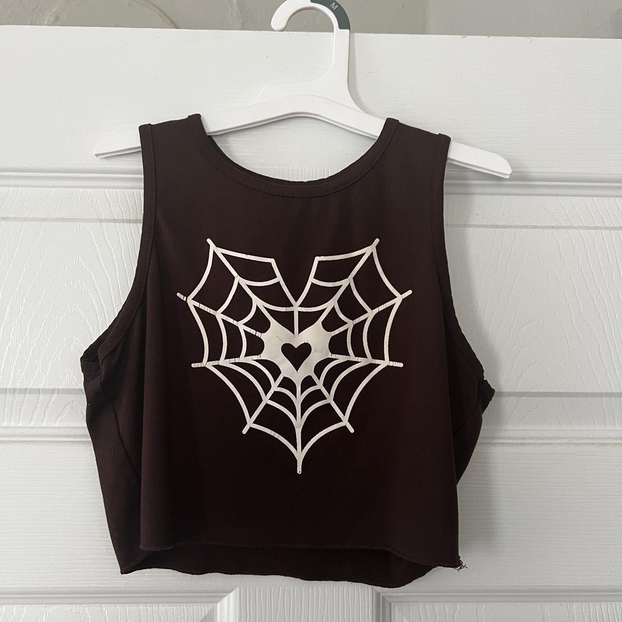 Black and white spider web crop top with heart #goth... | Depop