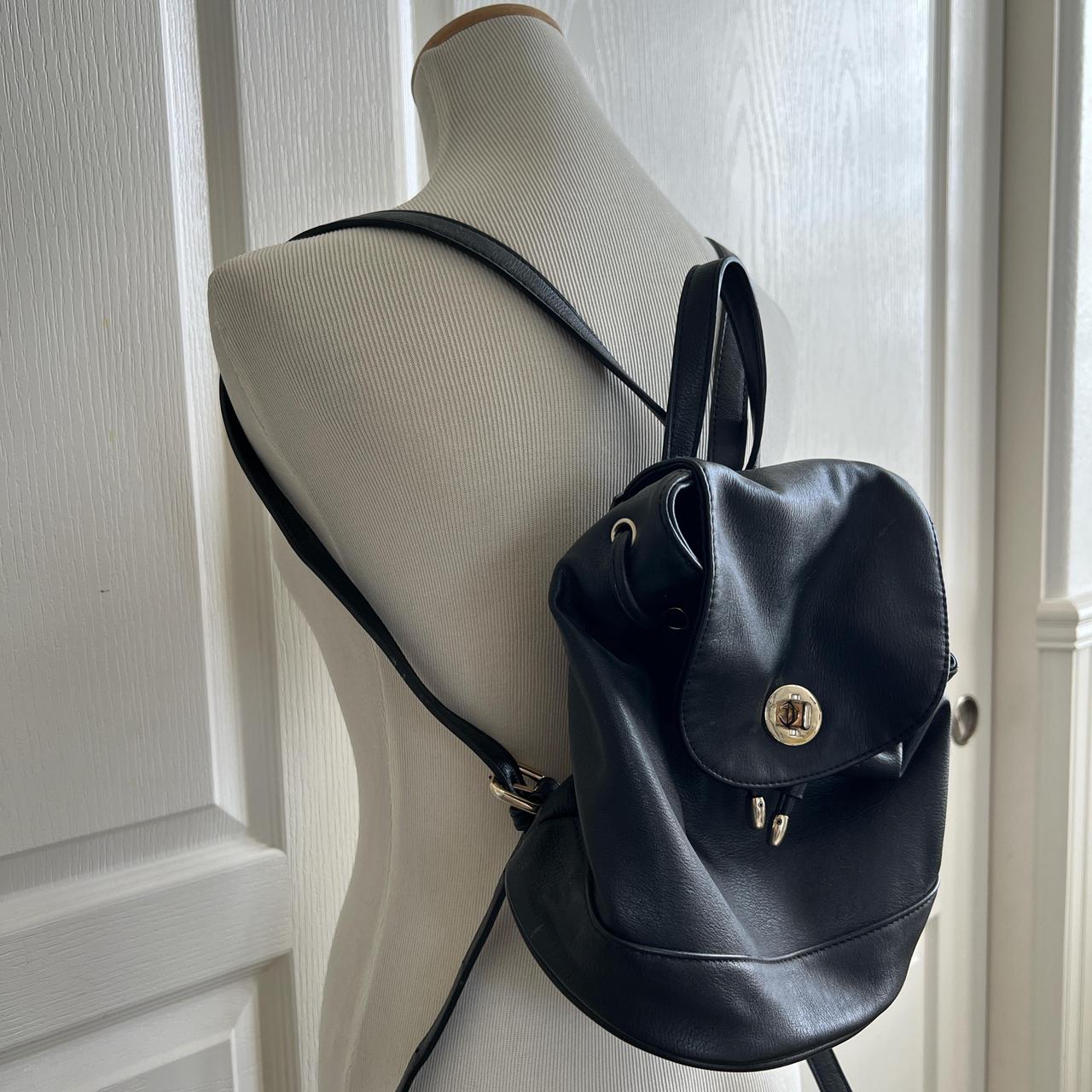 small black leather backpack w gold detailing - Depop