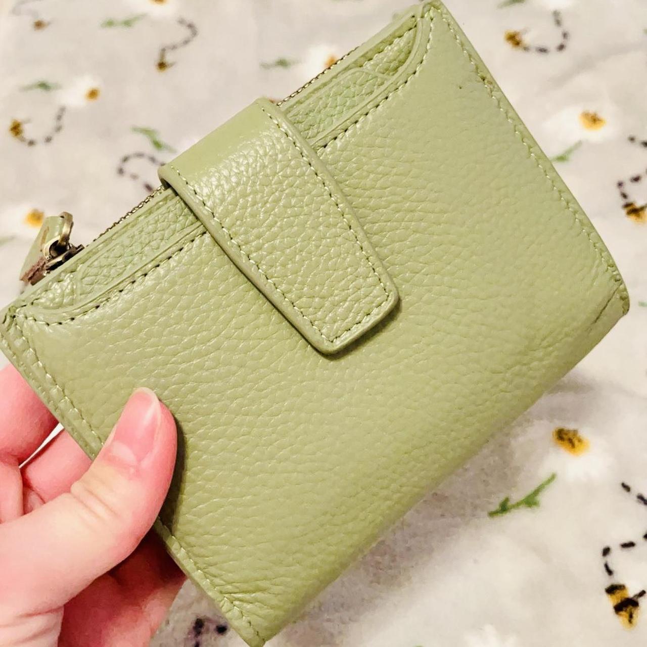light green leather wallet with 18 card slots, 1... | Depop