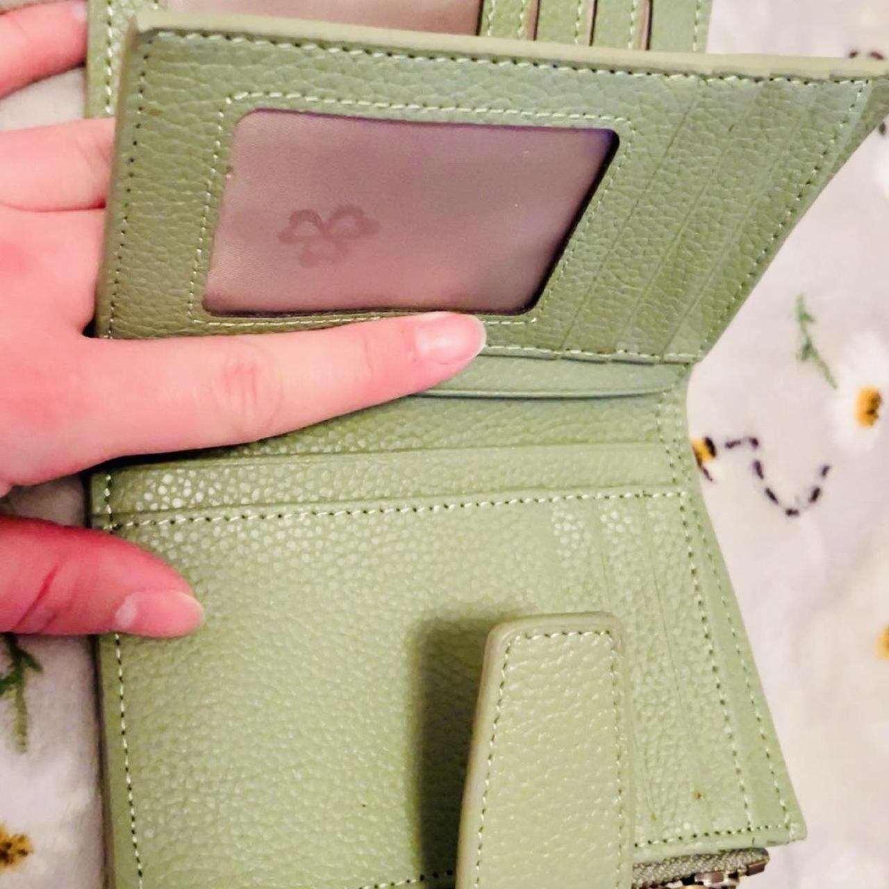 light green leather wallet with 18 card slots, 1... | Depop