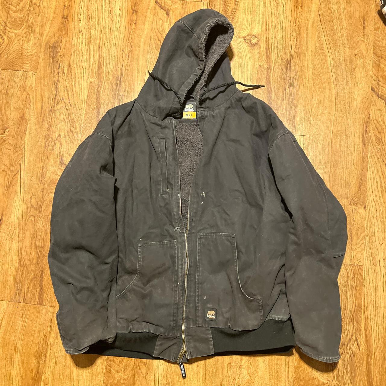 Lightly distressed oversized Bernie work jacket... - Depop