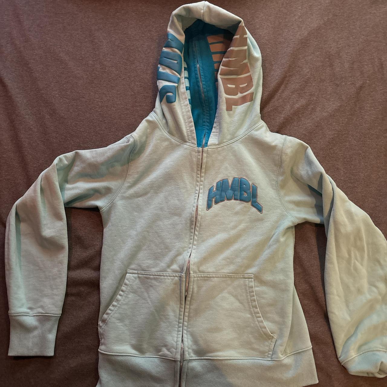 blue HMBL hoodie double hooded #fullzip #HMBL... - Depop