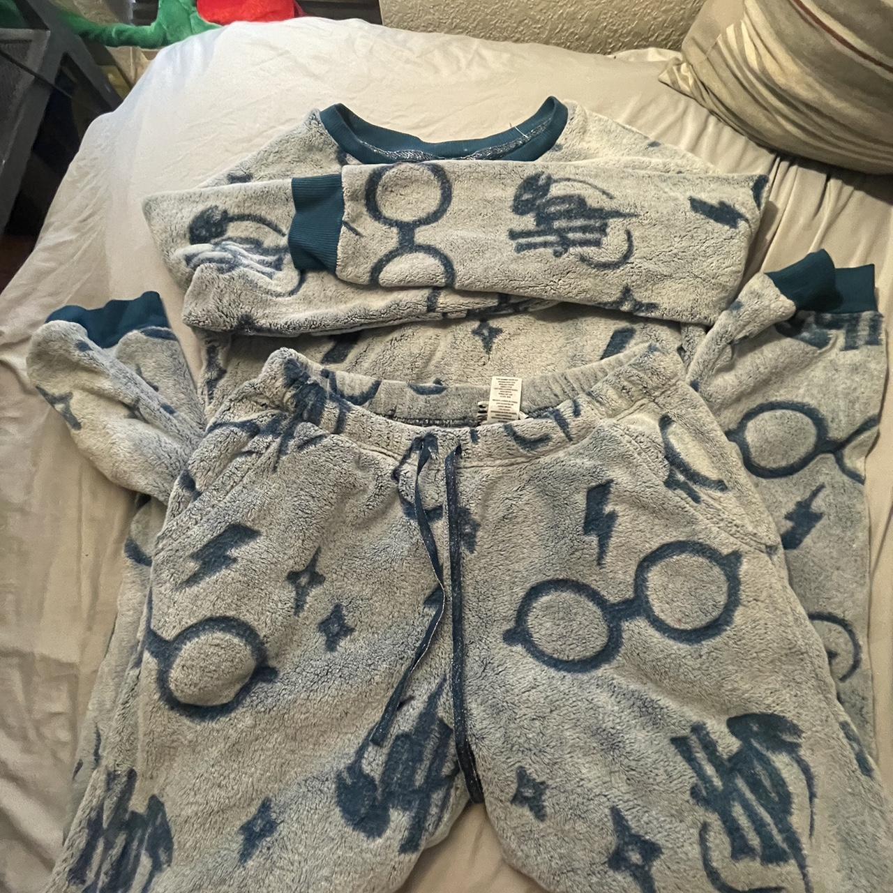 Blue Harry Potter pajama pants and sweater set small - Depop