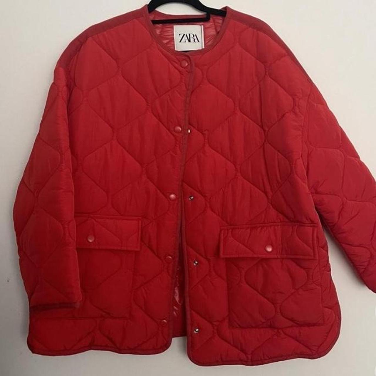 Zara oversized quilted jacket in red. New with tags - Depop
